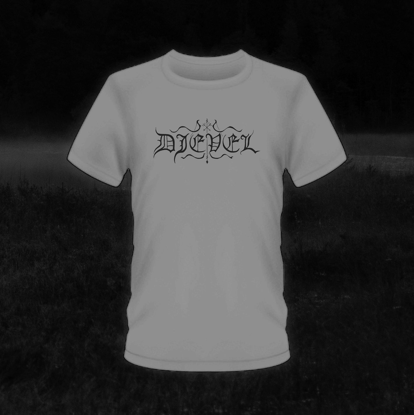 Djevel "Logo - White" (tshirt, xl) – Aftermath Music
